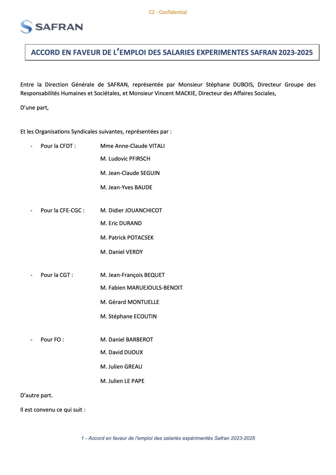 2023 - Accord Séniors (Employés Expérimentés) - Coordination CGT Safran
