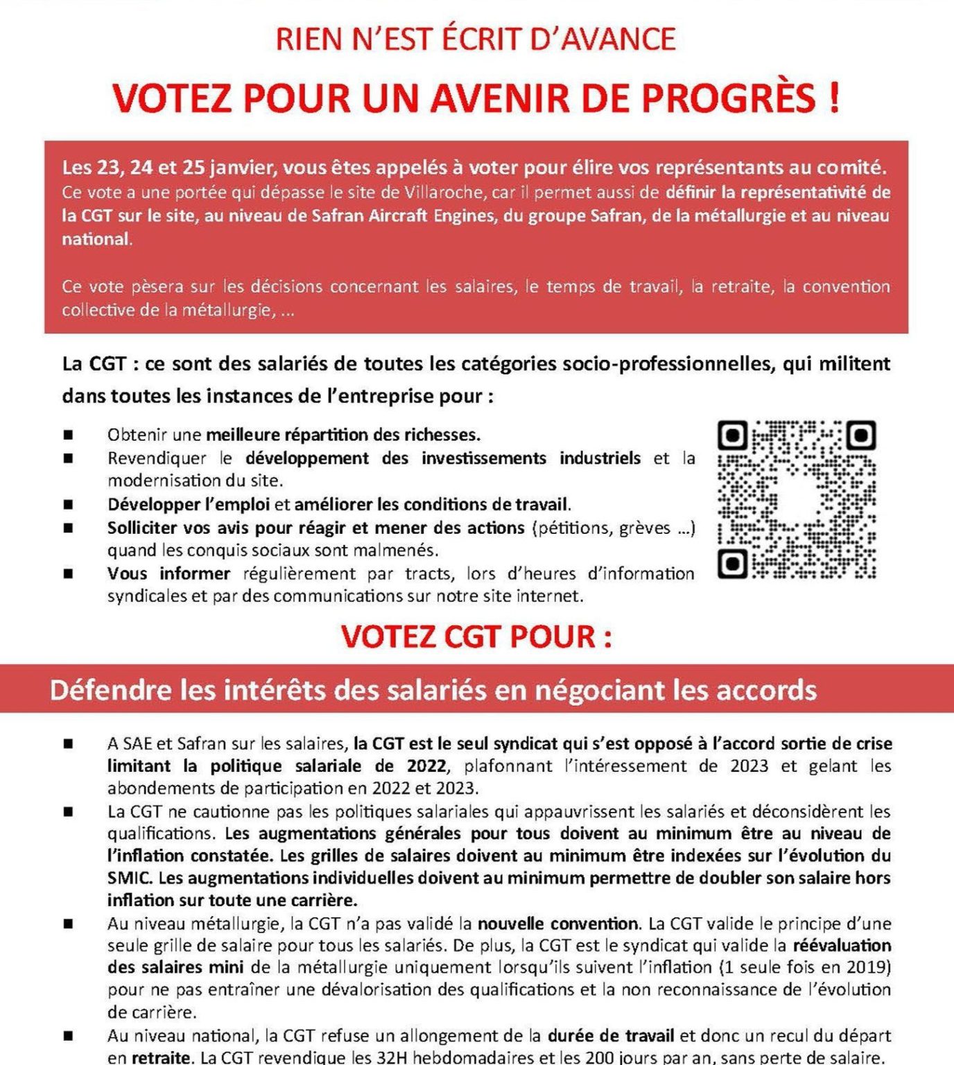 Villaroche. Tract du 12 janvier 2023. Profession de foi CGT SAE W ...